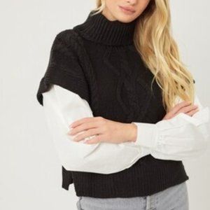 Love Tree | Sweaters | Love Tree Black Cable Knit Turtleneck Sweater ...